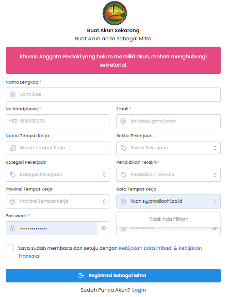 Panduan Cara Membuat Akun Sebagai Mitra Perdoki – Perdoki
